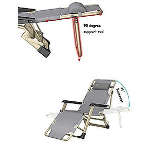 Oversize XL Reclining Chair Folding Zero Gravity Lounge Chair Deck Chairs Cotton Cushion for Garden Outdoor Patio Sun Loungers Bed Recliner Loading up to 300kg with Head Pillow in Gray