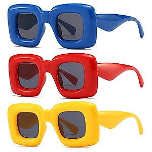 laureles Fashion Square Y2k Sunglasses for Women Yellow Blue Gradient Sun Glasses Men Punk Hip Hop Shades UV400 (3PCSC2Red+C2Yellow+C2Blue)