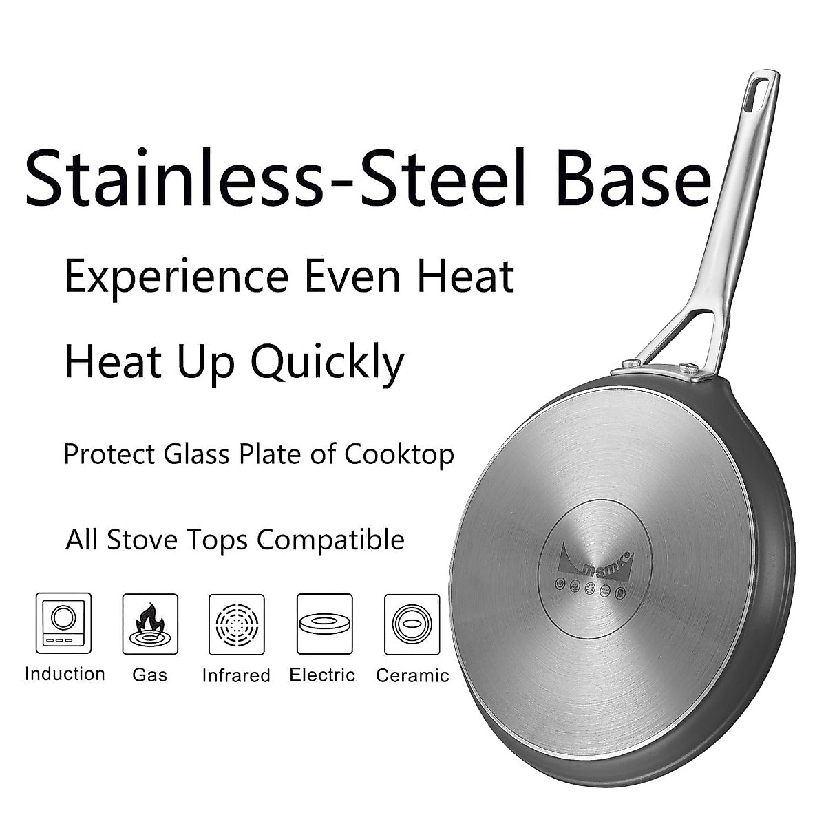 MsMk Crepe Pan with Spreader, 8 Inch Titanium and Ceramic Nonstick Flat Skillet Tortilla Egg Pan, Induction Compatible, PFOA Free, Oven Safe to 700°F