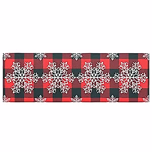 Kitchen Mats fo Floor, Merry Christmas Snowflake Red Black Buffalo Check Plaid Backed Rubber Dots Rugs,Non Slip,Absorbant Runner Rugs for Hallway Entryway,Kitchen,Laundry 1 pcs 23.6x70.9 Inch