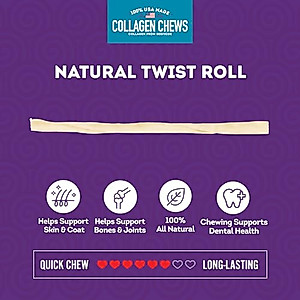Treatly USA Collagen Twist Rolls 12-13" Dog Chew Treats - Natural Flavor, 4 Count/1 Pack