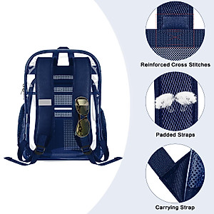 PAMANO Clear Backpack Transparent Heavy Duty See Through Bag for College Work Stadium Concert Travel Security, Navy