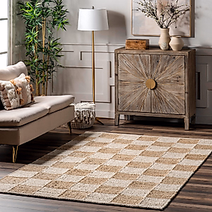 nuLOOM Christana Traditional Checkered Jute Area Rug - 6x9 Jute Area Rug Contemporary/Modern Ivory Rugs for Dining Room Rug Neutral Rug Living Room Rug