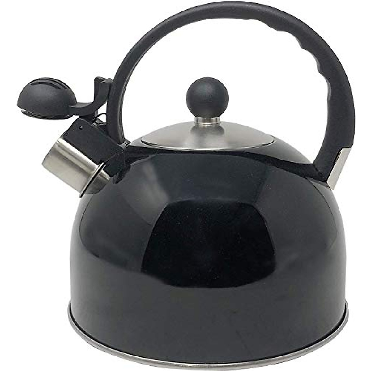 2.5 Liter Whistling Tea Kettle - Modern Stainless Steel Whistling Tea Pot for Stovetop with Cool Grip Ergonomic Handle (Black)