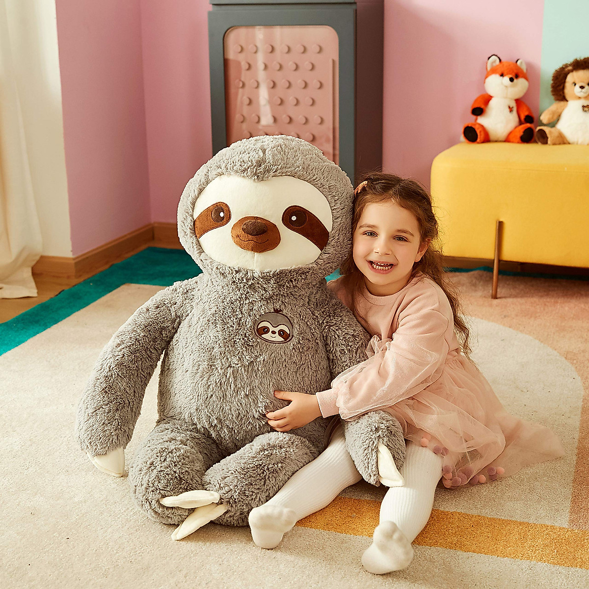 IKASA Large Sloth Stuffed Animal Plush Bradypode Toy for Children (Gray, 30 inches)