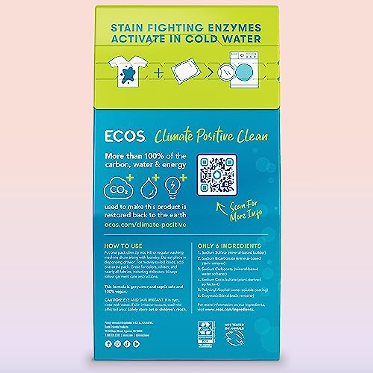ECOS Laundry Detergent Packs, 80 Loads - 100% Plastic Free Packaging - Convenient No Mess Washing Soap Packs - Hypoallergenic for Sensitive Skin - Free & Clear