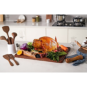 AZRHOM XXL Large Walnut Wood Cutting Board for Kitchen 24x18 (Gift Box) with Juice Groove Handles Non-slip Mats Thick Reversible Butcher Block Chopping Board