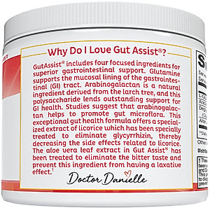 Doctor Danielle Gut Assist - Leaky Gut Repair Supplement Powder - Glutamine, Arabinogalactan, Licorice Root - Supports IBS, Heartburn, Bloating, Gas, Constipation, SIBO from, Berry Flavor