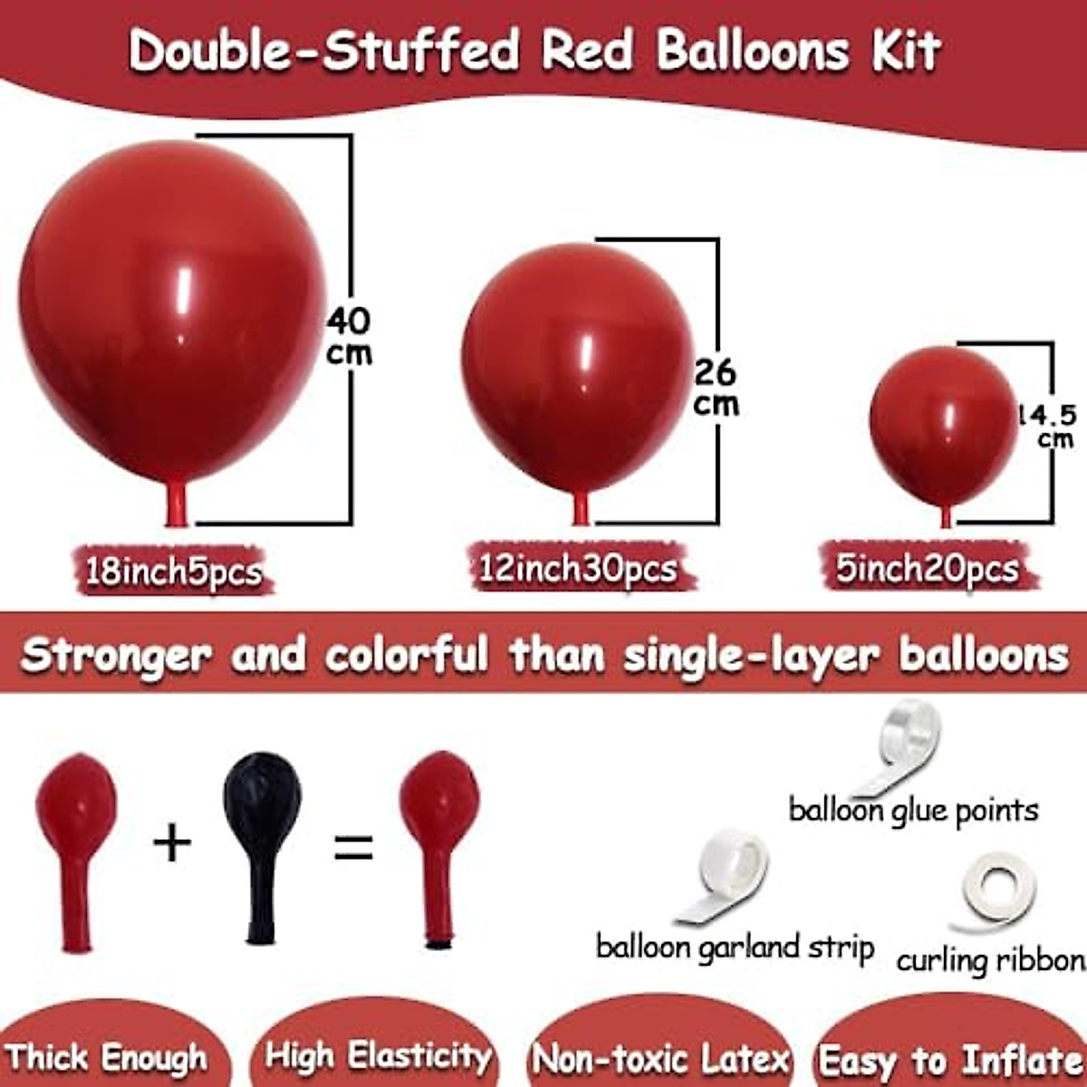 Red Balloon Garland Kit - Double Stuffed Burgundy Balloons Different Sizes 18/12/5 Inch Wine Red Balloons Maroon Balloon Arch For Birthday Wedding Anniversary Valentine Day Christmas Party Decoration