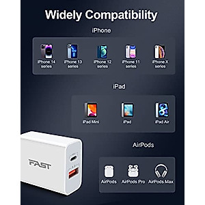 USB C Wall Charger, GLUGRU 3-Pack 20W Type C Fast Charger Block Plug Adapter Dual Port PD + Quick Charger USBC Charging Brick Cube for iPhone 14 13 12 Pro Max Mini 11 SE XS X, Pad, AirPods, Samsung