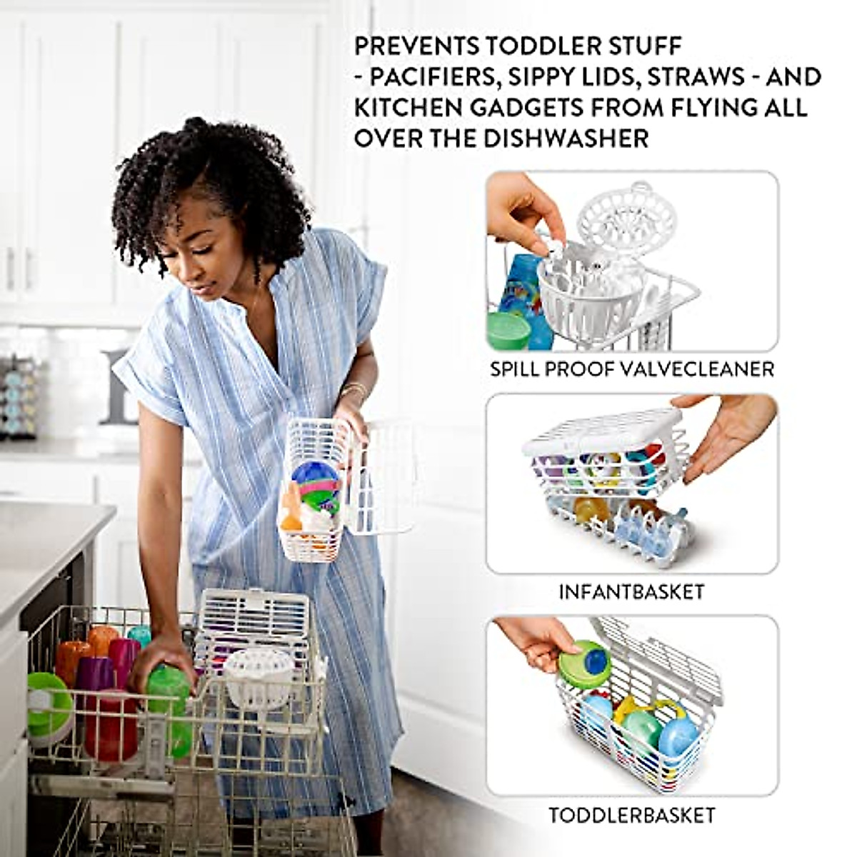 Prince Lionheart Made in USA High Capacity 3-in-1 Dishwasher and Spill Proof Vave Cleaner Basket for Toddlers & Infants Bottle Parts & Accessories | Fits all Dishwashers | 100% Recycled Plastic,White