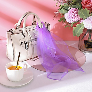 Haysandy 12 Pcs 50s Retro Chiffon Sheer Square Neck Head Scarf for Women Handkerchief Lightweight Satin Ribbon Scarf Hemmed Sheer Neck Scarf Juggling Dance Scarf Set, 27.5 x 27.5 Inches (Retro Color)