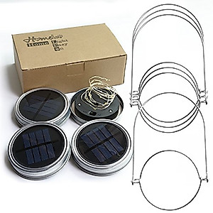 Homeleo 4 Pack Wide Mouth Mason Jar Solar Led Lights Insert Screw with Hangers, Warm White Waterproof Solar Fairy Lights for Outdoor Garden Decor Christmas Holiday Wedding Party(Jars Not Included)