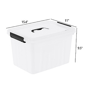 Waikhomes 4 Pack Plastic Storage Boxes, Lidded Storage Bins with Handle, 20L, Clear