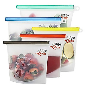 Edge Cook Reusable-Silicone-Food-Storage-Bags - Premium Airtight-Seal-Best-For-Food-Cooking and Preserving - 100% Leakproof, Eco-friendly, Dishwasher, Oven, Freezer Safe (Set of 5-2 Large+3 Medium)