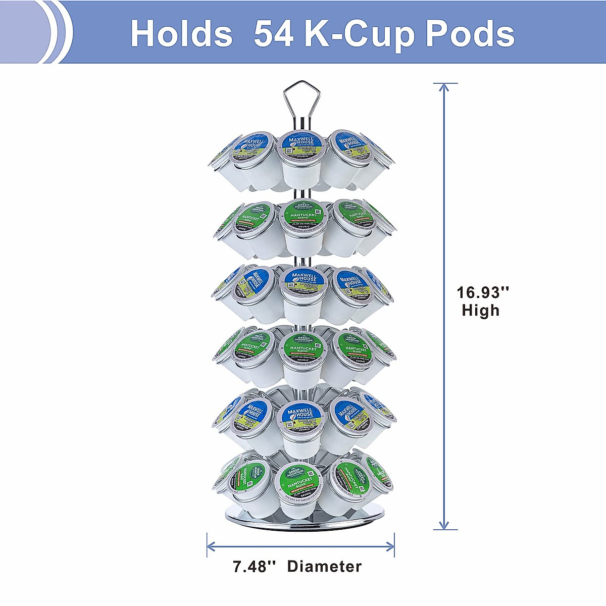 Rice rat K cup Holder Storage Coffee Capsules Pod Holder Carousel 6 Tier Compatible with 54 K-Cup Pods