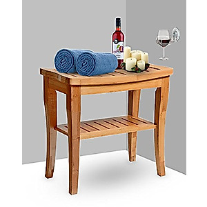 House Ur Home Shower Bench Seat Wooden Spa Bath Deluxe Organizer Stool with Storage Shelf for Seating Chair Perfect for Indoor Or Outdoor - Plus Free Value Gift Including