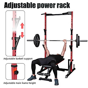 CANPA Multifunction Power Rack with Pull up Bar, Heavy Capacity and Adjustable Squat Stand Rack for Home Gym Equipment, Power Rack Cage (Red)