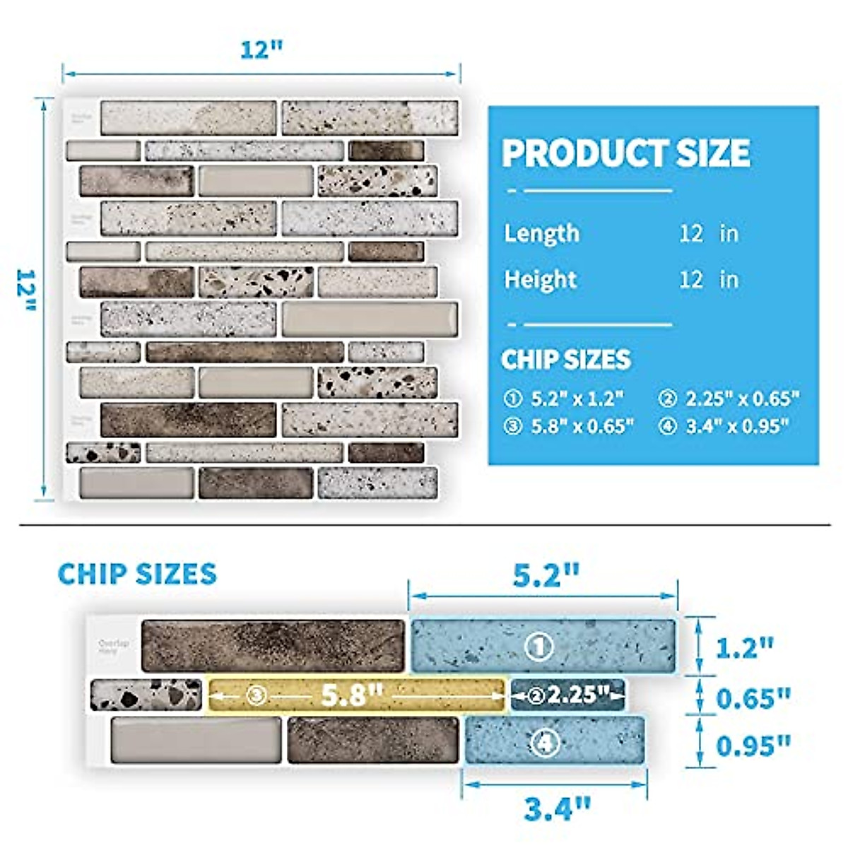 Art3d Peel and Stick Brick Kitchen Backsplash Self-Adhesive Wall Tile Stone Design, 10 Sheets (Brown)