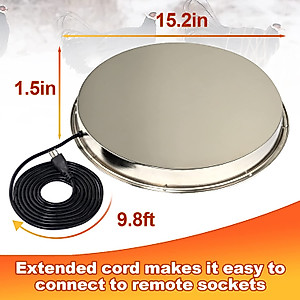 Chicken Waterer Heater, 125 Watts Poultry Water Heated,15 Inch Base for Winter Deicer, with 9.6 Feet Extension Cordor,for 5 Gallons Chicken Drinker…