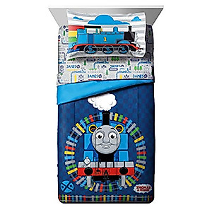 Jay Franco Thomas & Friends Stitch in Time 4 Piece Toddler Bed Set - Includes Comforter & Sheet Set Bedding - Super Soft Fade Resistant Microfiber (Official Mattel Product)