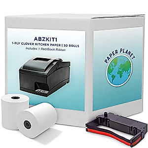 Kitchen Printer Paper for Clover Kitchen Receipt Printer (Star SP700 Ink Printer) by Paper Planet | Credit Card Receipt Paper for Star SP700 Printer | 1-Ply Bond Paper | 20 Rolls with 1 Ribbon