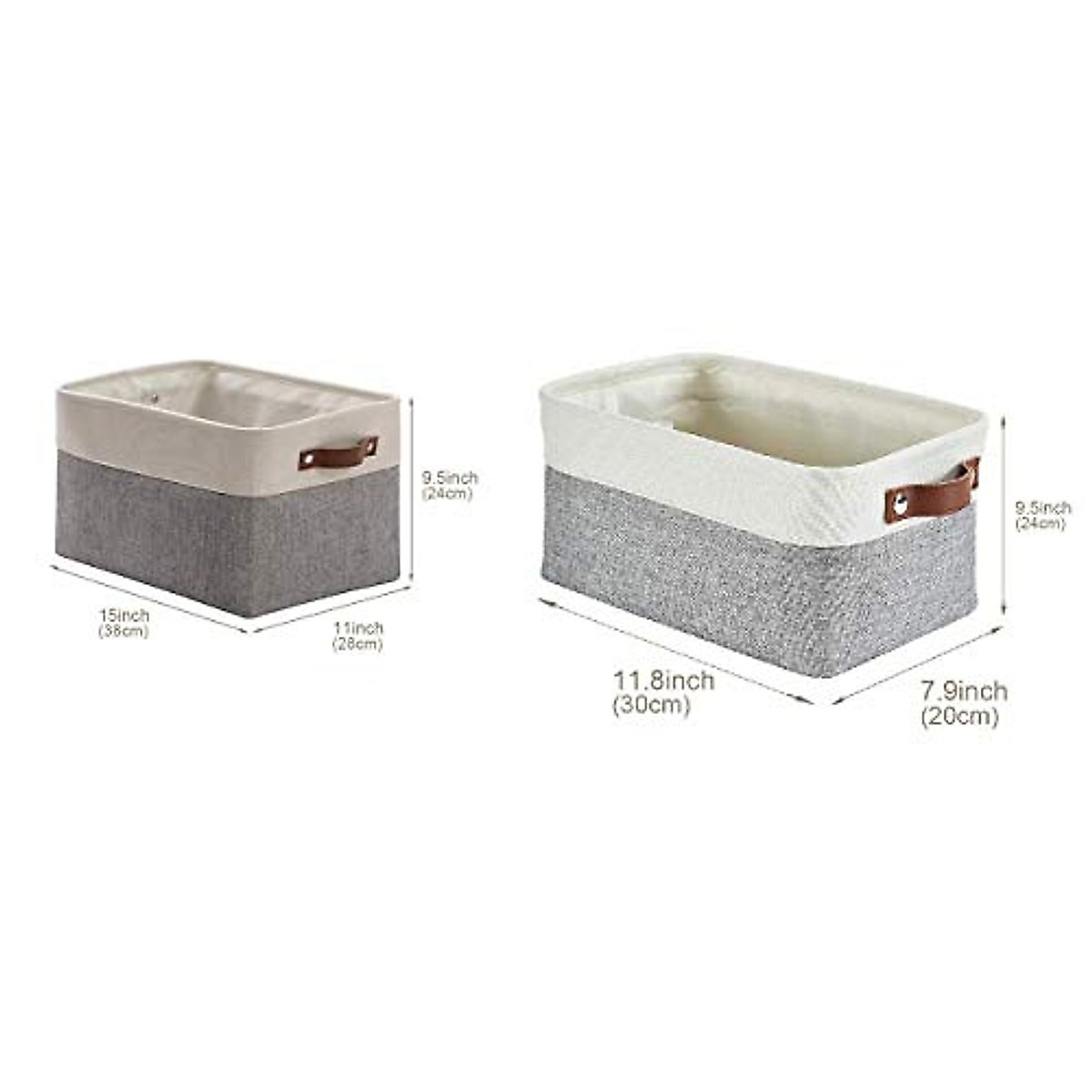 DECOMOMO Foldable Storage Bin (LARGE-Grey and White 15 x 11 x 9.5" - 3 Pack and Small 11.8 x 8 x 6-6 Pack) Collapsible Sturdy Cationic Fabric Storage Basket Cube W/Handles for Organizing Shelf Nurse