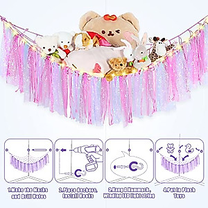 2 Packs Stuffed Animal Net or Hammock with LED Light Plush Toy Hammock Stuffed Animal Storage Holder Hanging Kids Toy Organizers and Storage Net with Tassels for Kids Bedroom Nursery Play Room Decor