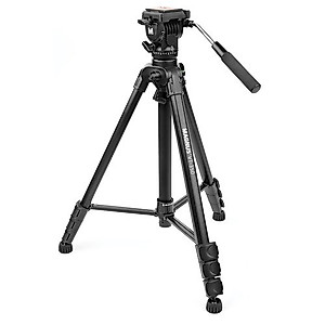 Magnus VT-350, Aluminum Video Tripod System with Fluid Head, Extends to 82”, Max Load 15 lb Mid-Level Spreader, Spiked Feet with Rubber Covers. Plus Quick Release plate, Carry Case with Shoulder Strap
