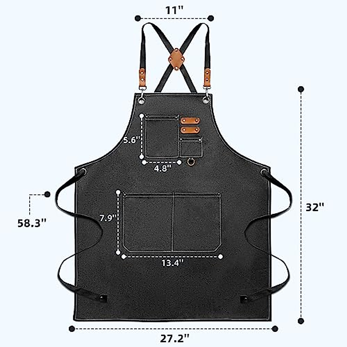 Bluegogo Chef Aprons for Men Women, Cotton Canvas Cross Back Adjustable Apron with Large Pockets for Kitchen Garden Salon (Black)