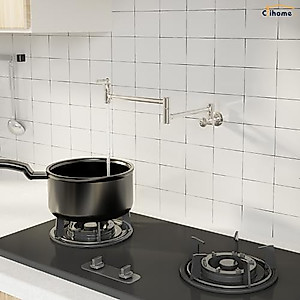 Double Handles Folding Pot Filler Kitchen Faucet with 360 Degrees Swing Arm Single Hole Brass Wall Mount Pot Filler Facuet Dual Joints Brushed Nickel