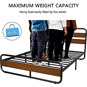 SHA CERLIN King Size Platform Bed Frame with Wooden Headboard and Footboard, Heavy Duty Metal Bed Frame with 10" Under-Bed Storage, Noise-Free, No Box Spring Needed, Walnut