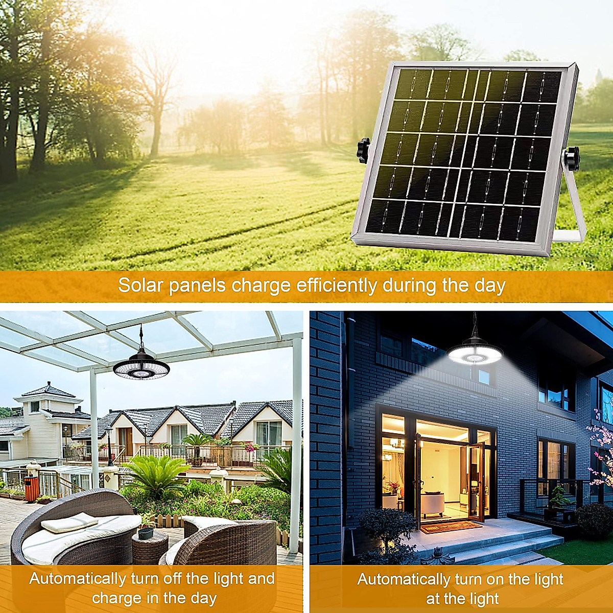 ChunHee Solar Pendant Light Outdoor Indoor, Solar Powered Shed Light with Adjustable Panel,IP65 Waterproof Solar Motion Sensor Lights with Remote Control,for Garden, Garage,Patio,Yard