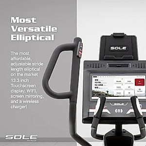 New 2023 Elliptical Exercise Machine by Sole Fitness, Home Workout Equipment for Cardio, Running, and Walking, Adjustable Stride Length, 13.3" Touch Screen, Bluetooth, and Tablet Holder (Sole E95S)