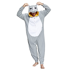 Dodheah Rhinoceros Cosplay Adult Onesie Halloween Costumes Pajamas Animal Jumpsuit Sleepwear Loungewear Grey S