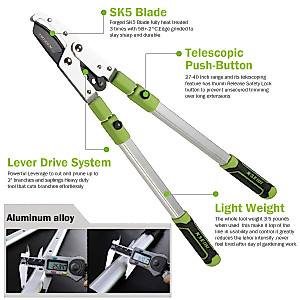 KSEIBI 252606 Anvil Lopper with Telescoping Aluminium Light-weight Handle, Tree Trimmer, Branch Cutter, Loppers, Pruning Shears, Garden Pruners Up to 2 Inch Cutting Capacity, 28 ~ 40 Inch