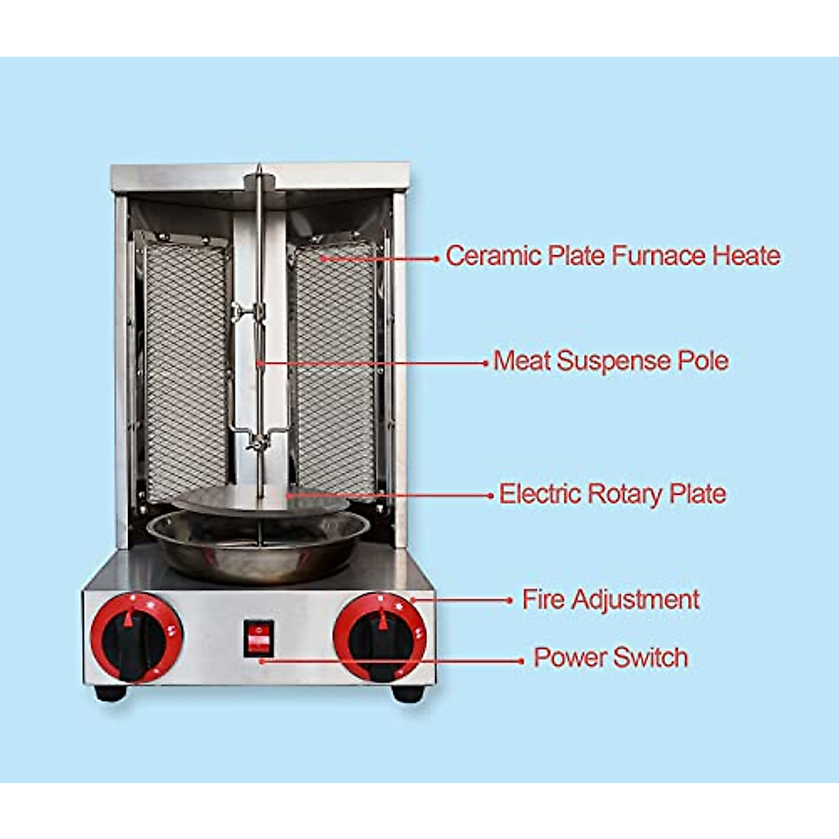 Zz Pro Shawarma Grill Machine Propane Doner Kebab Machine Vertical Broiler with 2 Burner