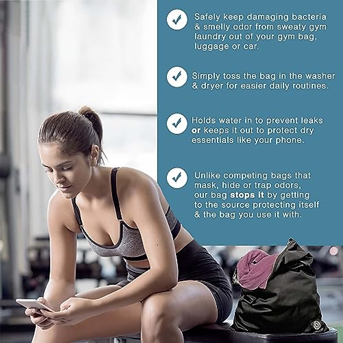 Ornadi Wet Gym Clothes Bag Antimicrobial Waterproof Sport Sack Inhibits Bacteria & Odor from Dirty Laundry, Swimsuits, Sweaty Shoes for Smell Proof Travel 14 X 17.5 Made in USA