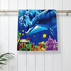 PSYU Dolphin Hand Towel Set of 2 for Bathroom Kitchen Absorbent Soft Home Face Bath Towels 27.5 X 16 Inches