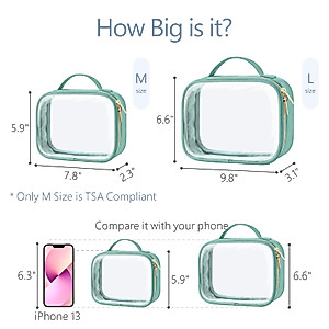 PACKISM TSA Approved Toiletry Bag, 2 Pack Clear Makeup Bags with Handle Large Opening, Clear Toiletry Bags Fit Carry-on Travel Essential, Clear Travel Bags for Toiletries, Turquoise Green