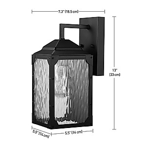 Miller 13" 1-Light Outdoor Wall Sconce, Black Finish, Clear Watered Glass Shade,44192
