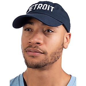 Ann Arbor T-shirt Co. Detroit | Classic Retro City Detroiter 313 Cool Michigan Men's or Women's Cap Dad Hat- Navy