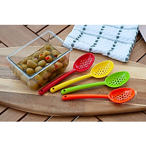 Pikanty - Small 7-Inch Slotted Serving Spoons (Pack of 4) - Perfect for Olives, Pickles & Condiments | Sturdy & Versatile | Made in USA