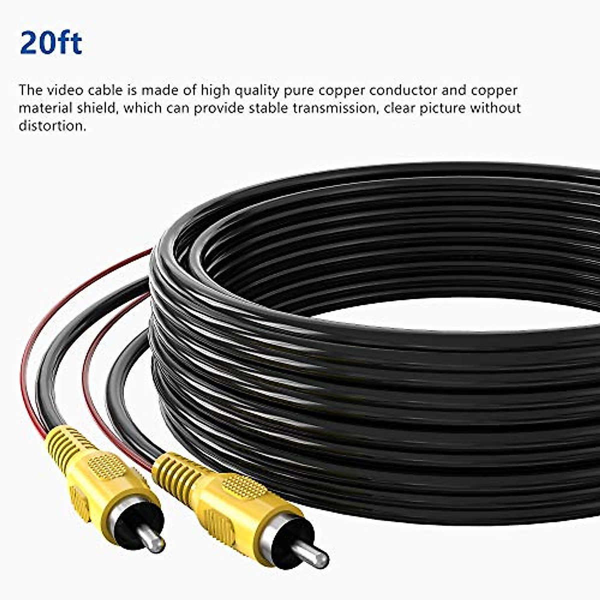 Backup Camera Cable, RCA Car Reversing Video Cable with Female Coupler, 20ft RCA Male to Male Plug Car Reverse Rear View Parking Extension Cable with Detection Trigger Wire RFAdapter for Camera