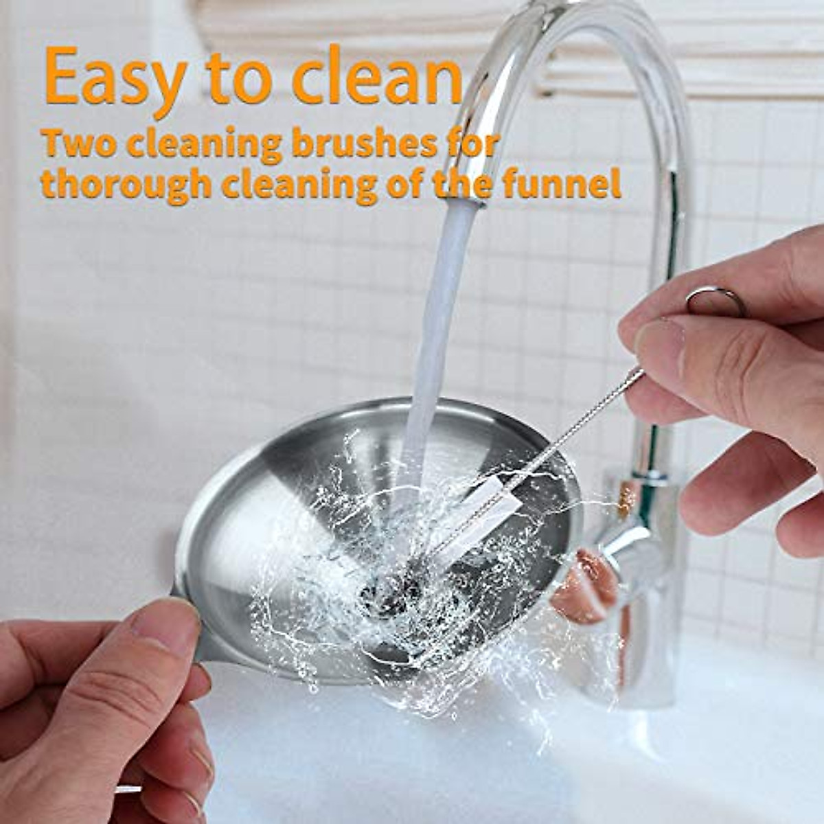 YLYL 6Pcs Metal Stainless Steel Funnel, Large Small Funnel Set of 3, Food Grade Mini Funnels for Kitchen Use Filling Bottles Flask Cooking, 2 Brushes