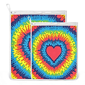 Poeticcity Colorful Heart, Love, Rainbow Tie Dye Background 2 Pack Polyester Reusable Machine Washable Mesh Laundry Bags, Travel Dirty Bag for Bra, Socks, Shoes on Home Camp Trip