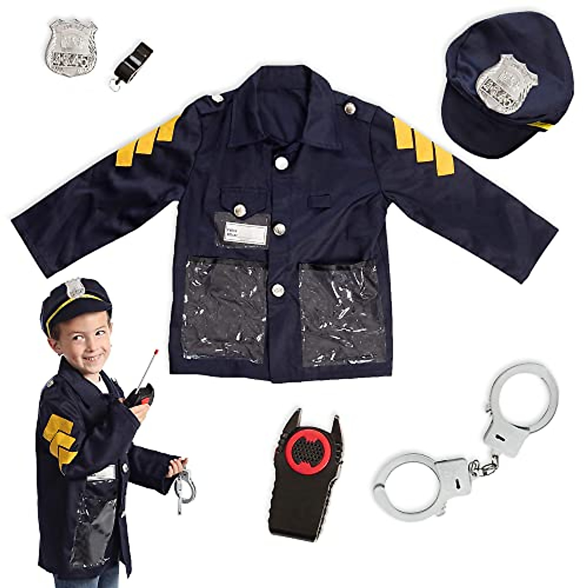 DRESS 2 PLAY Police Costume for Kids, Cop Toddler Dress Up Set Role Play With Accessories, Police Officer Costume for Kids Ages 3-7