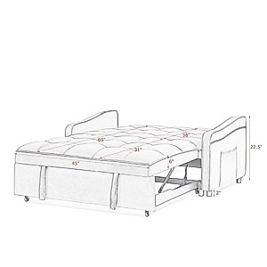 Upholstered Futon Loveseat Sofa Convertible to Sleeper Sofá Bed,Adjsutable Love Seat Chaise Lounge Couch Chair,Sofacama with Two Arm Pocket,Type C,USB Charging and Copper Nail for RV/Living Room