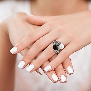 Solid 925 Sterling Silver Marcasite Black and White Plastic Imitation Pearl Ring Band Size 7