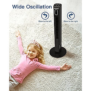 Uthfy 42'' Oscillating Tower Fan with Remote,Electric Cooling Tower Fan,Standing Floor Bladeless Fan with LED Display,Portable Fan for Bedroom,Office,Home (Black)